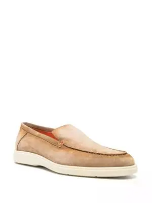 Santoni Almond-toe Suede Loafers - Neutrals