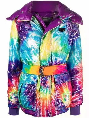 Philipp Plein Tie-dye Print Padded Coat - Blue