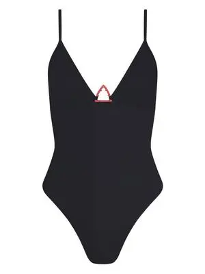 LET'S SWIM Shark-logo One-piece Swimsuit - Black