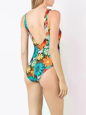 AMIR SLAMA Floral-print Open Back Swimsuit
