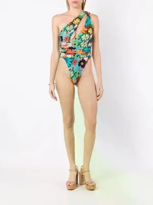 AMIR SLAMA Floral-print One-shoulder Swimsuit