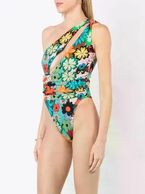 AMIR SLAMA Floral-print One-shoulder Swimsuit