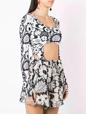 AMIR SLAMA Floral-print Cut-out Top