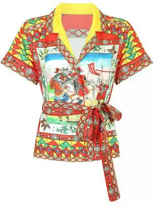 Dolce & Gabbana Carretto-print Belted Shirt - Blue