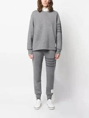 Thom Browne Knitted Track Pants With Side Stripes - Grey