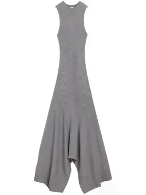 AMI Paris Asymmetric Ribbed-knit Wool Dress