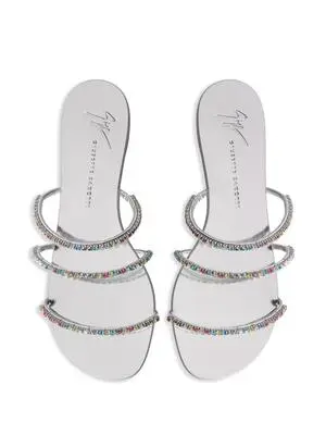 GIUSEPPE ZANOTTI Crystal-embellished Leather Slides