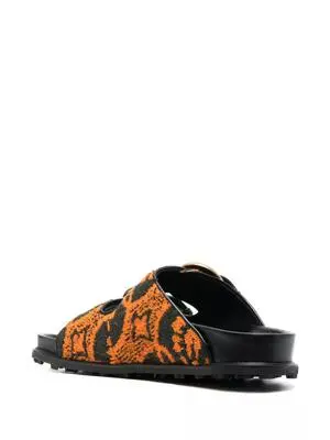 MARINE SERRE Black And Calf Leather Towel Sandals With Crescent Moon Hardware