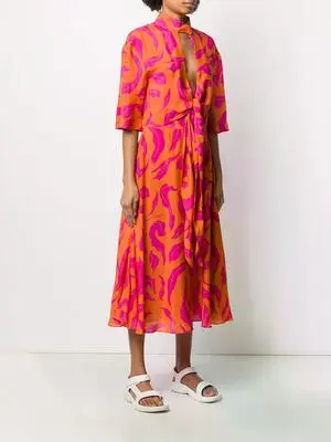 Off-White Leaf Print Plunge Dress