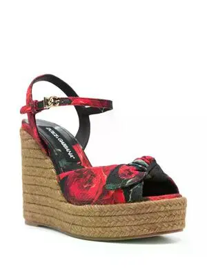 Dolce & Gabbana 90mm Lolita Floral Wedge Sandals