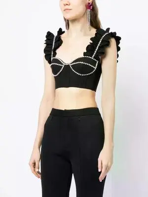 AREA Crystal-embellished Cropped Top - Black