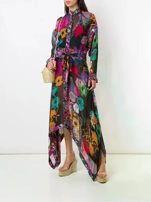 AMIR SLAMA Floral Print Silk Long Dress