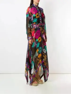 AMIR SLAMA Floral Print Silk Long Dress