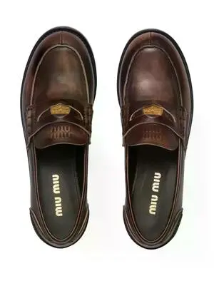 Miu Miu Leather Penny Loafers - Brown