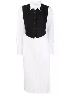 PUSHBUTTON Waistcoat-detail Shirt Dress - Black