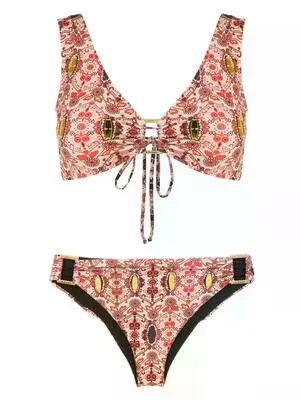 AMIR SLAMA Floral-print V-neck Bikini - Red