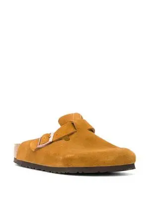 BIRKENSTOCK Suede Buckle Slippers - Brown