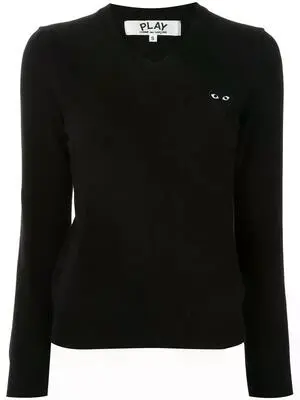 Play Comme Des Garcon Logo-embroidered V-neck Sweater