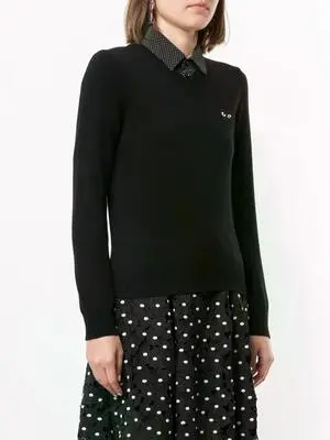 Play Comme Des Garcon Logo-embroidered V-neck Sweater