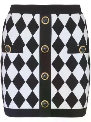 Balmain Diamond-intarsia Knitted Miniskirt - Black