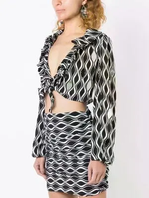 AMIR SLAMA Tie-front Wave-print Blouse