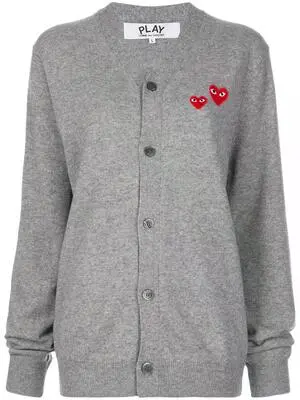 Play Comme Des Garcon Double Heart-patch Knit Cardigan