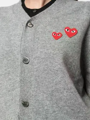 Play Comme Des Garcon Double Heart-patch Knit Cardigan