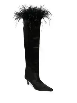 Alexander Wang Viola Feather-trim Satin Boots