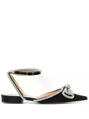 Mach & Mach Double Bow Satin Ballerina Shoes - Black