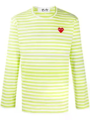 Play Comme Des Garcon Striped Heart-logo T-shirt - Green