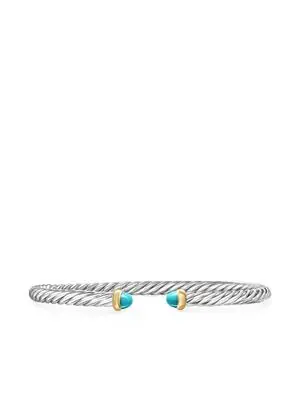 David Yurman 14kt Yellow Gold Cable Flex Cuff Turquoise Bracelet - Silver