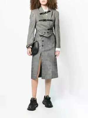 Rokh Button-front Houndstooth Midi Skirt