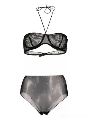 Oseree Crystal-embellished Bra Set - Black