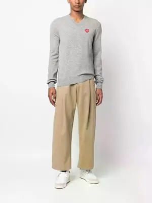 Play Comme Des Garcon V-neck Wool Jumper - Grey