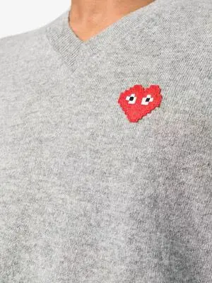 Play Comme Des Garcon V-neck Wool Jumper - Grey