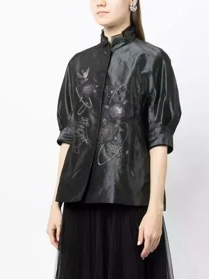 Shiatzy Chen Embroidered Silk Puff-sleeve Jacket