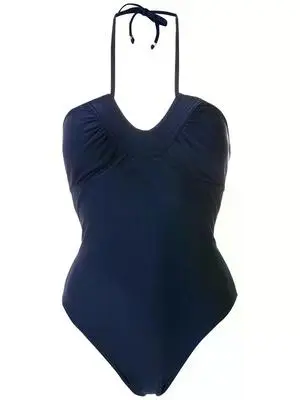 AMIR SLAMA Gathered Plunge One Piece - Blue