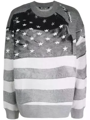 Palm Angels Stars And Stripes Print Sweatshirt - Grey