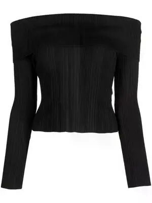SELF-PORTRAIT Ribbed Off-shoulder Blouse