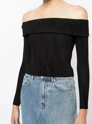SELF-PORTRAIT Ribbed Off-shoulder Blouse