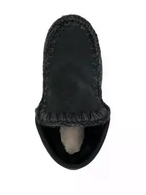 Mou Sheepskin Suede Ankle Boots With Crochet Trim - Black