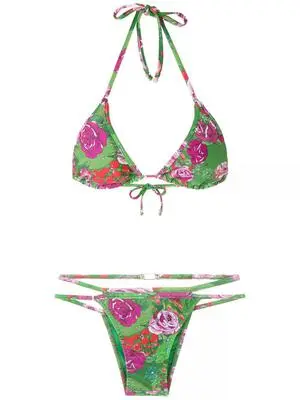 AMIR SLAMA Floral-Print Bikini Set Green