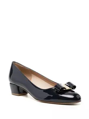 FERRAGAMO Vara Patent Leather Heeled Pumps - Blue