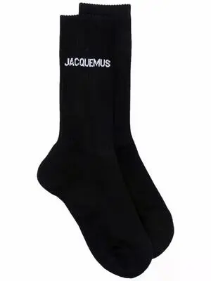Jacquemus Ribbed Logo Crew Socks - Black