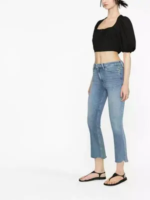 GANNI Cropped Puff-sleeve Blouse