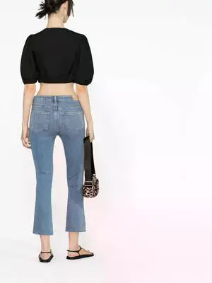 GANNI Cropped Puff-sleeve Blouse