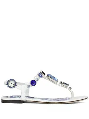 Dolce & Gabbana Bejewelled Patent Leather Thong Sandals