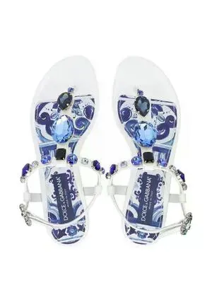 Dolce & Gabbana Bejewelled Patent Leather Thong Sandals