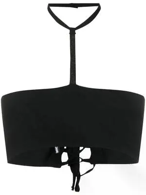 ANDREĀDAMO Lace-up Halterneck Crop Top - Black