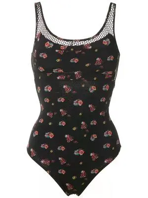 AMIR SLAMA Floral Mesh Panel Swimsuit - Black